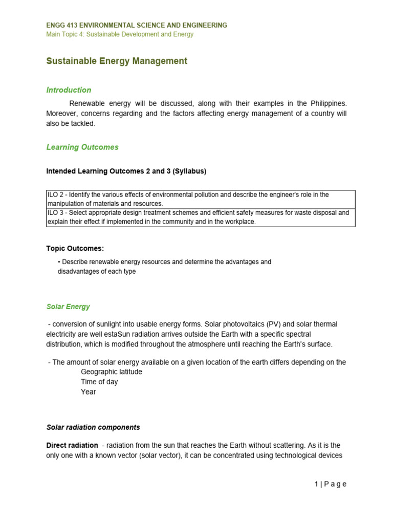 Sustainable Energy Management: Intended Learning Outcomes 2 and 3 ...