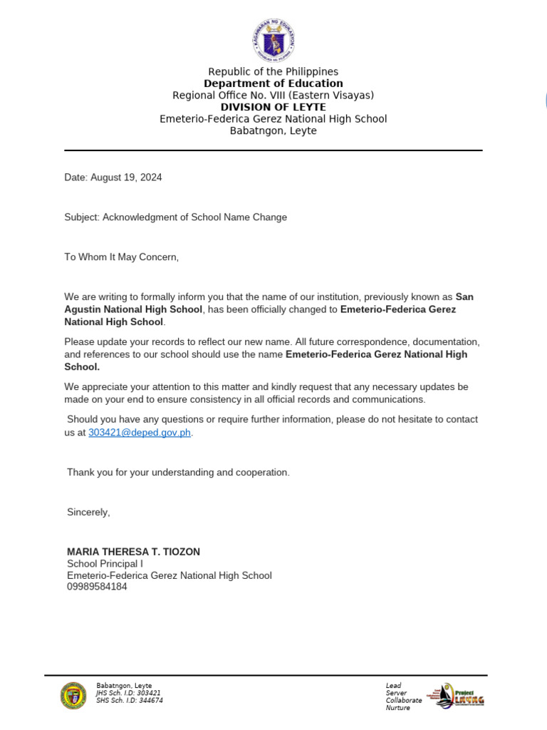 School Name Change Notification | PDF
