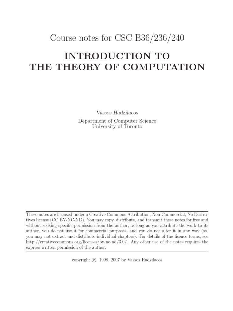 Hadzilacos Vassos - Intro To Theory of Computation | PDF | Vertex (Graph Theory) | Set (Mathematics)