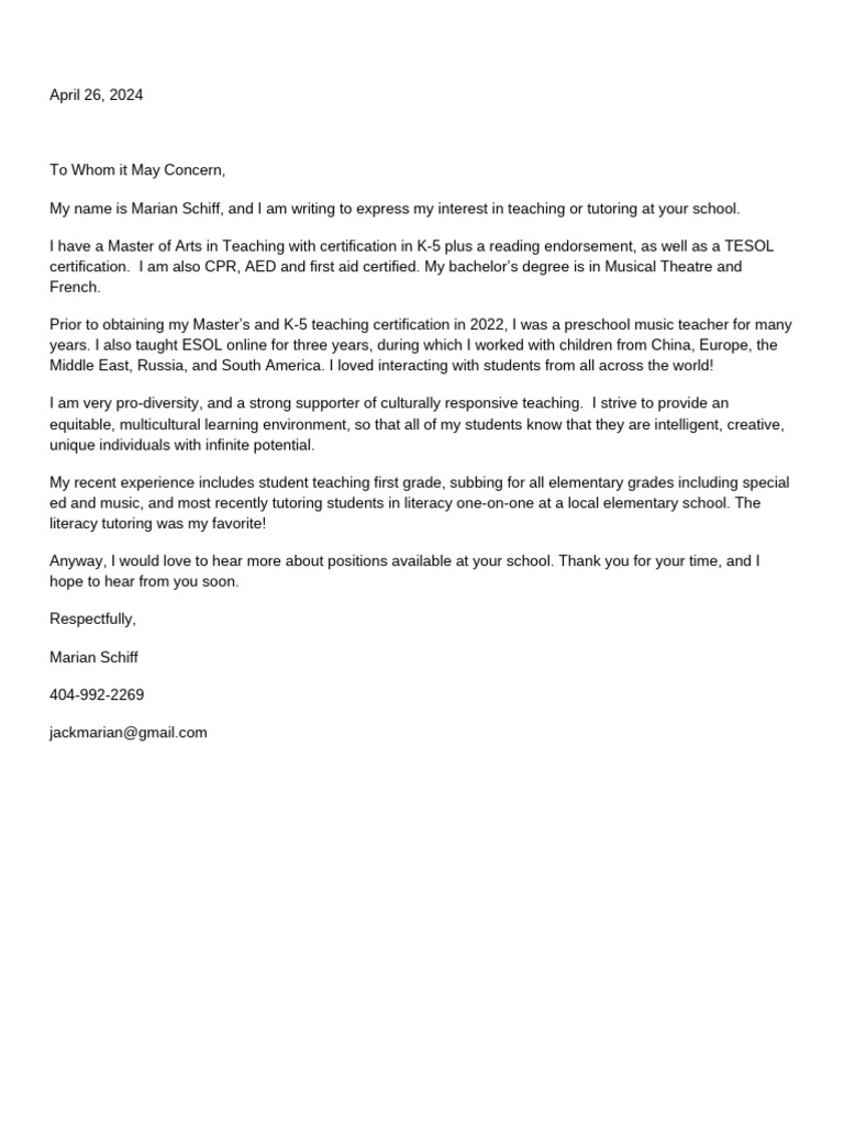 Cover Letter 2024 | PDF
