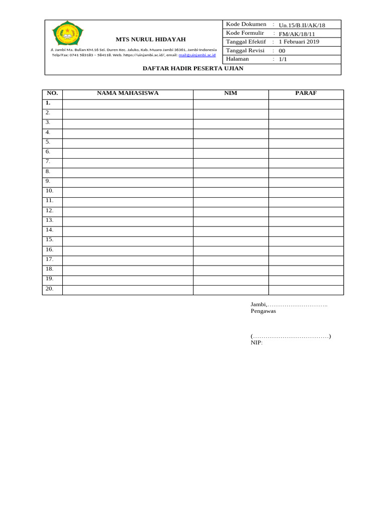 Daftar Hadir Peserta Ujian | PDF