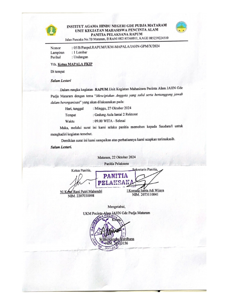 Undangan Mapala GPM | PDF