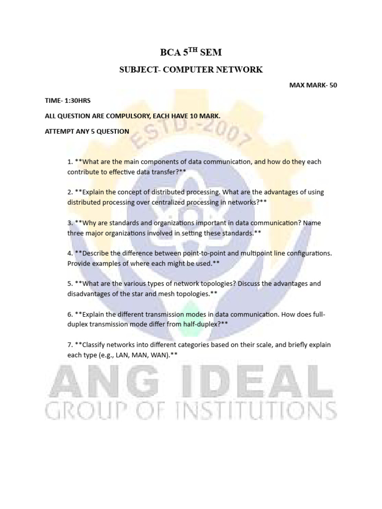 Bca 5 SEM: Subject-Computer Network | PDF