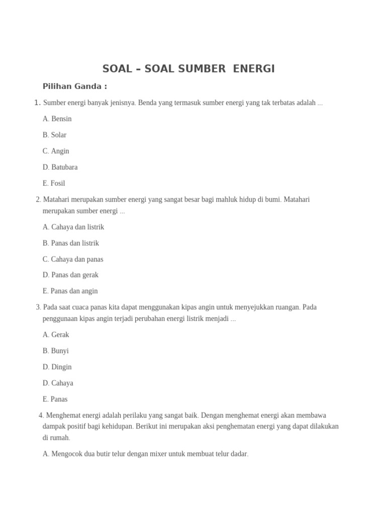 Soal - Soal Sumber Energi | PDF