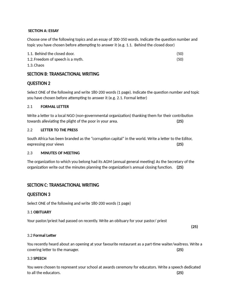 2024 English Home Language Paper 3 Grade 11 | PDF