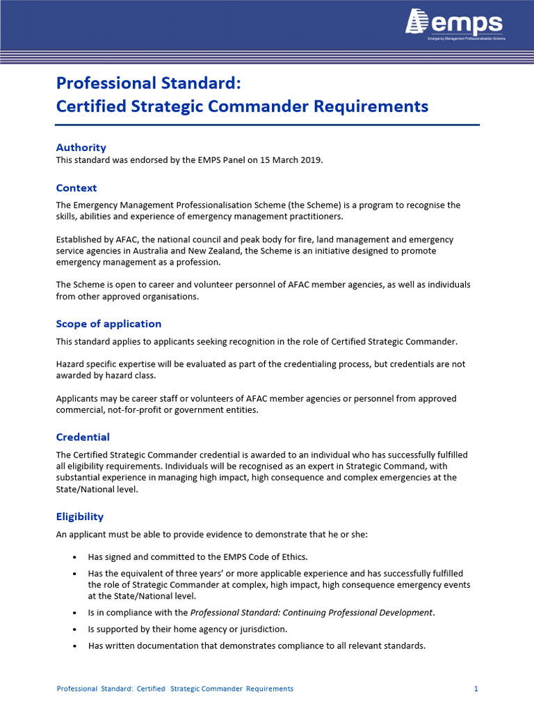 EMPSProfStandard Certified Strategic Commander Requirements Web | PDF ...