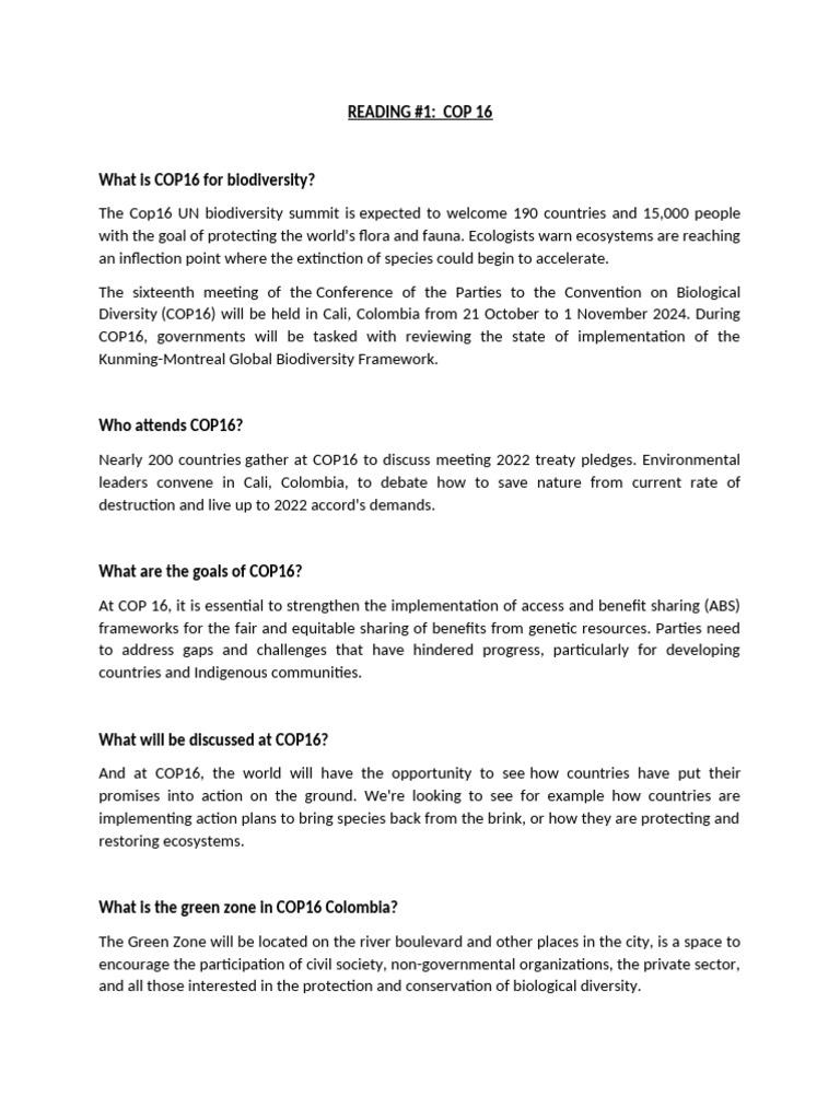 Reading 1 - Cop 16 | PDF | Environmental Protection | Environmental ...