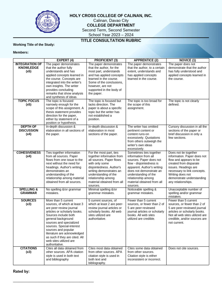 Rubric in Title Consultation | PDF | Citation | Peer Review