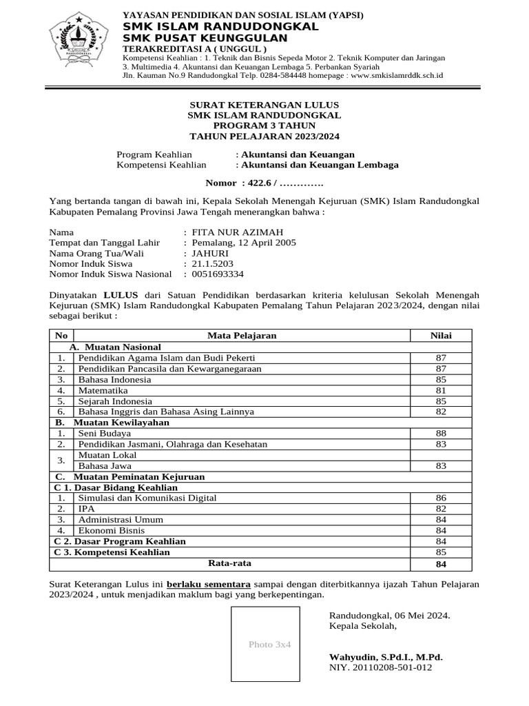 Format SKL Akl 2024 | PDF