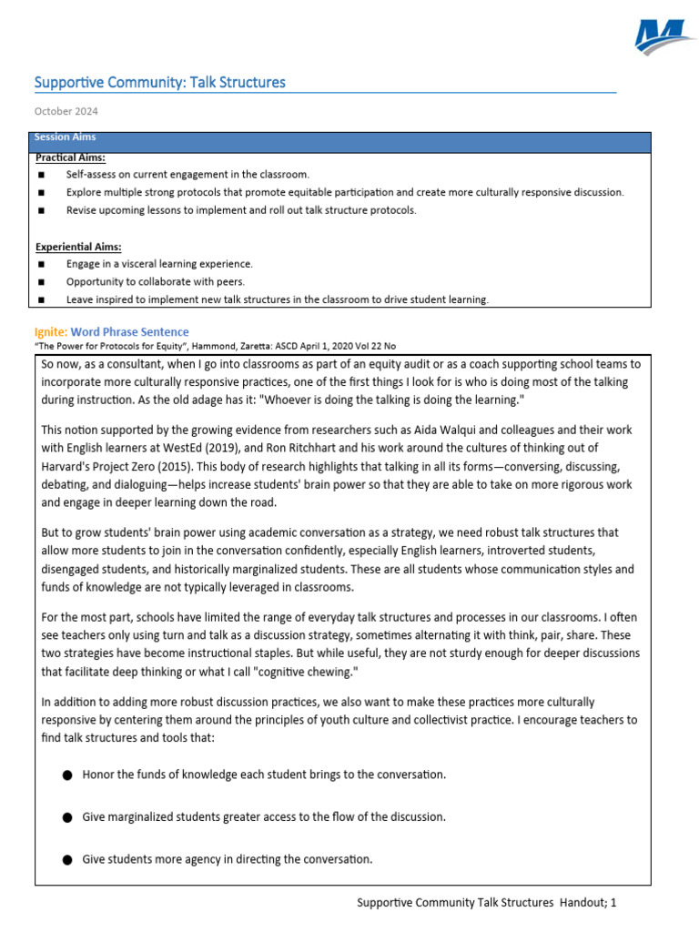 Equitable Talk Structures for Classrooms | PDF | Learning | Education ...