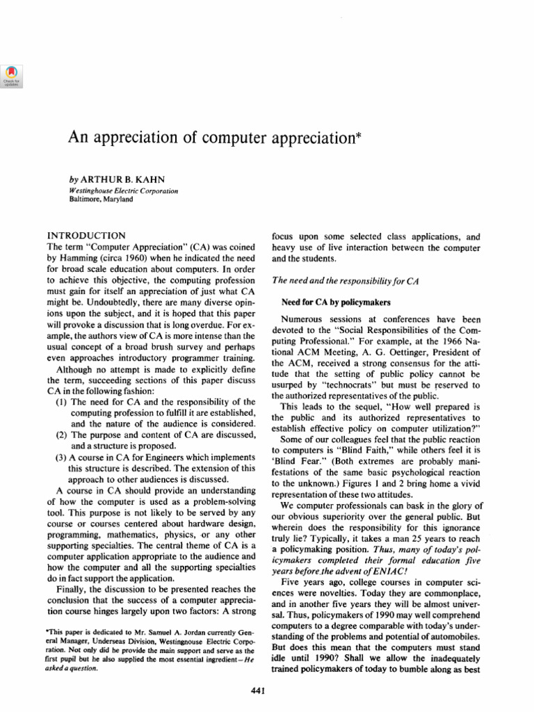 An Appreciation of Computer Appreciation : Westinghouse Electric Corporation | PDF | Statistics ...