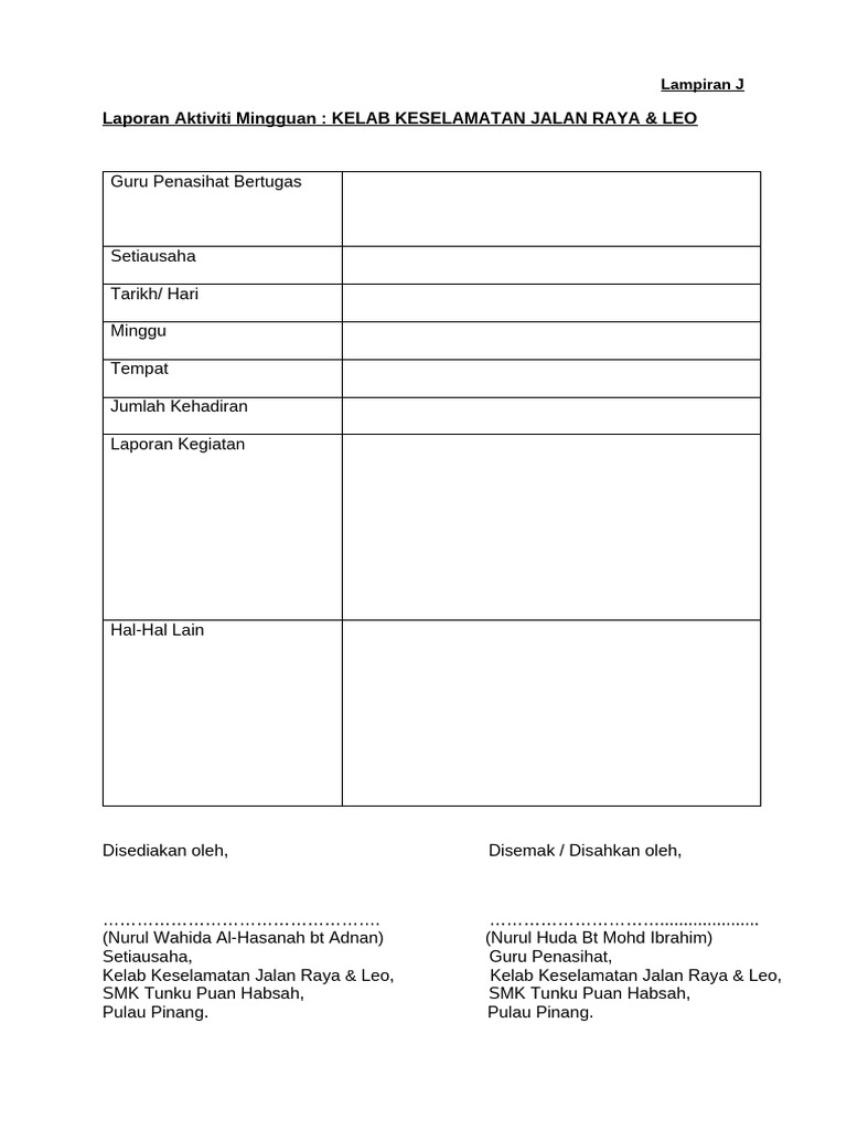 Lampiran J-Laporan Mingguan | PDF