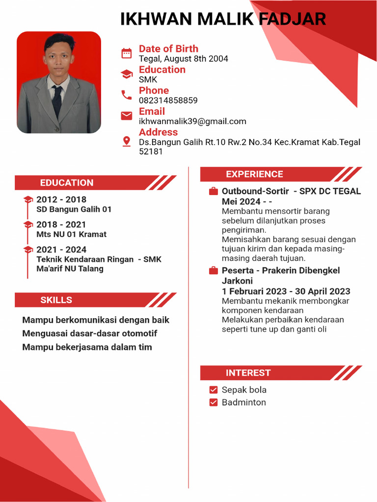 Cv Ikhwan Malik f. | PDF