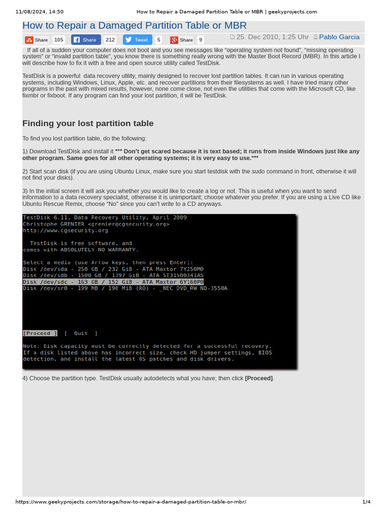 How To Repair A Damaged Partition Table or MBR | PDF | Operating System ...