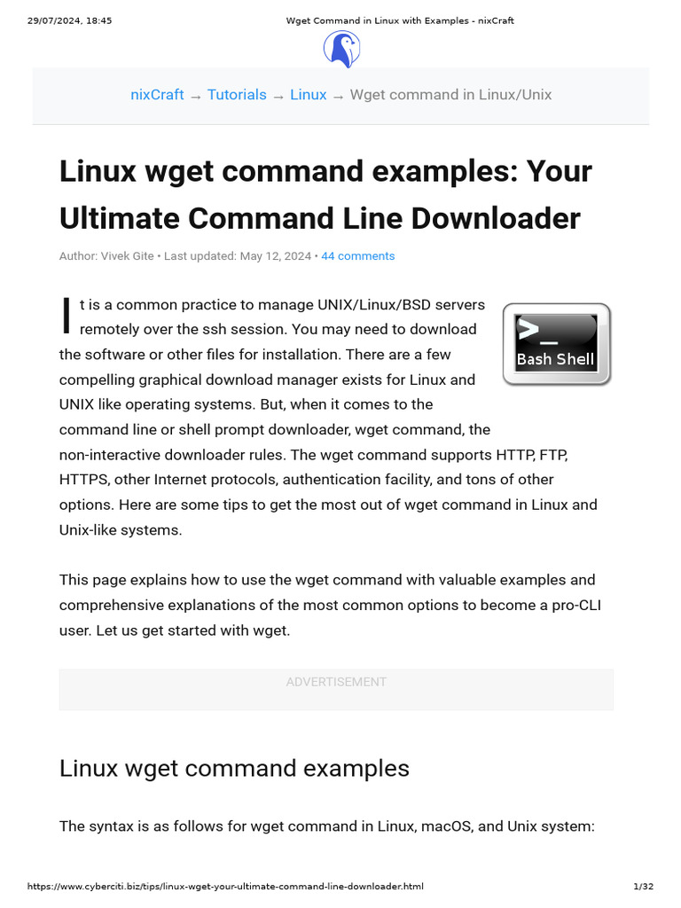 Wget Command in Linux With Examples - Nixcraft | PDF | Linux | File Transfer Protocol
