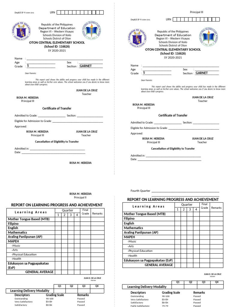 DepEd SF 9 Gr. 1 2 New Normal | PDF