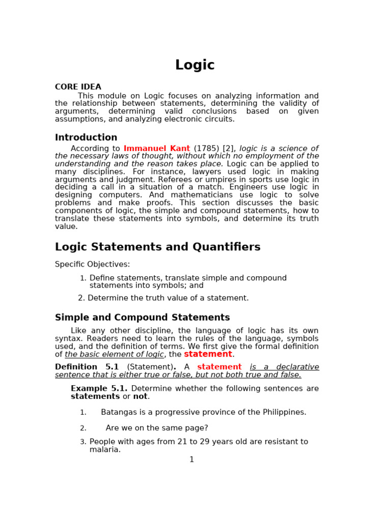 LOGIC (Mathematics in The Modern World) | PDF | Logic | Argument