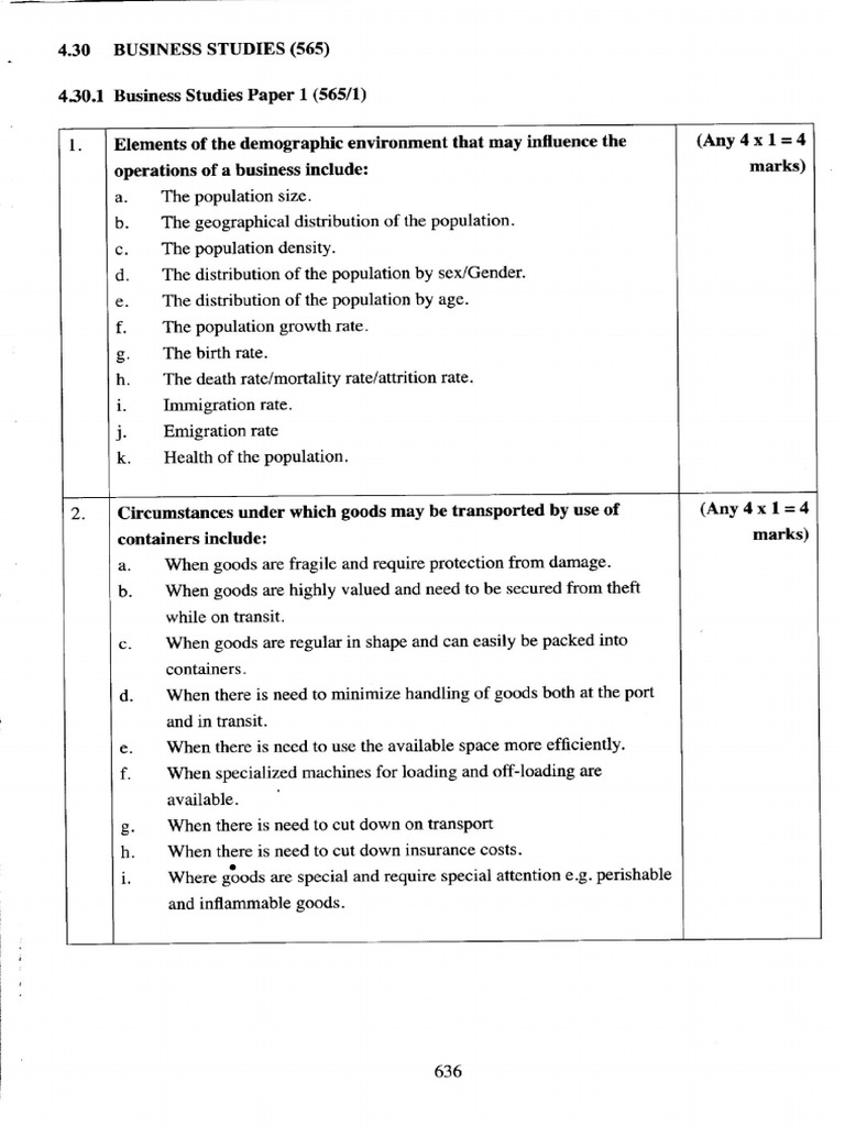 2017 Kcse Business Studies PP1 Marking Scheme | PDF