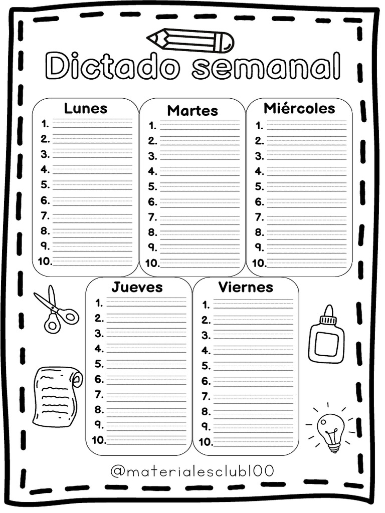 Hoja de dictado semanal para niños | PDF | Crecimiento personal y ...