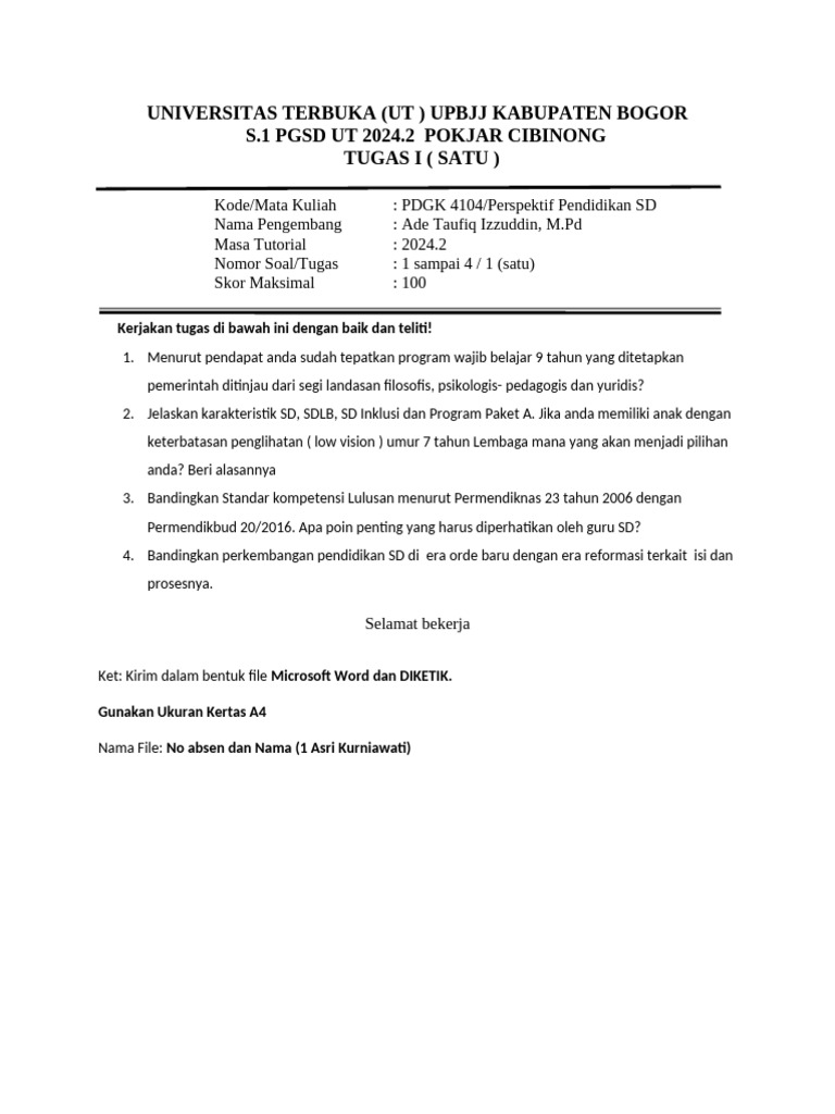 Soal TTM 1 Perspektif Pendidikan SD | PDF | Sains & Matematika
