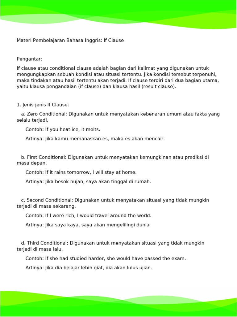 Materi If Clause dan Contoh Kalimat | PDF | Grammar | Linguistics