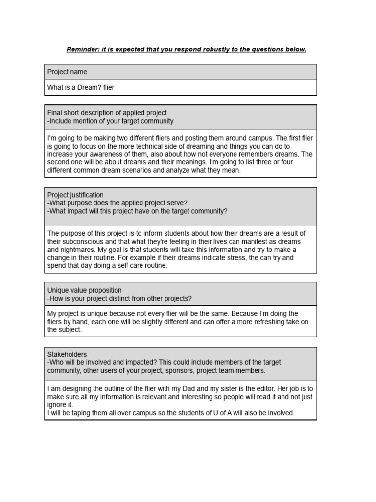 Applied Project Part 2 | PDF | Dream | Thought