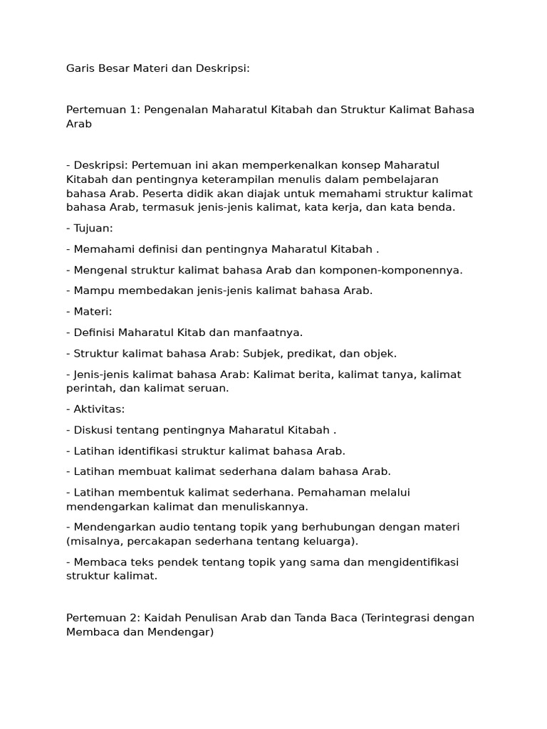 Outline Materi Maharah Kitabah I | PDF