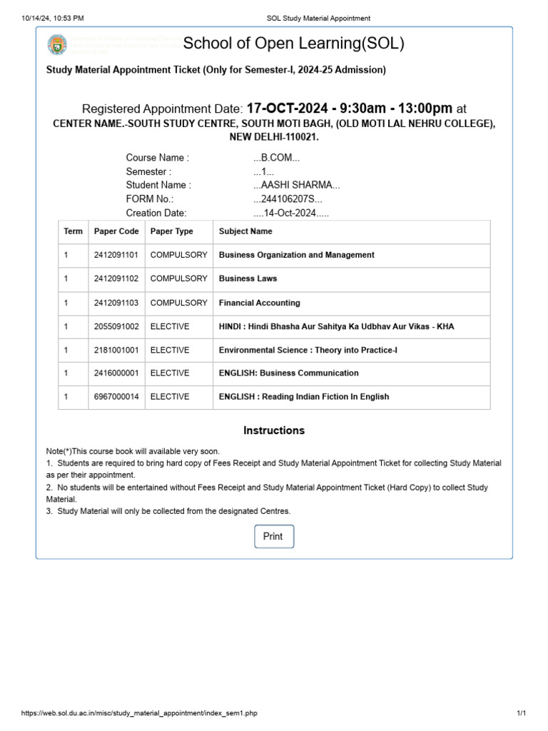 SOL Study Material Appointment | PDF
