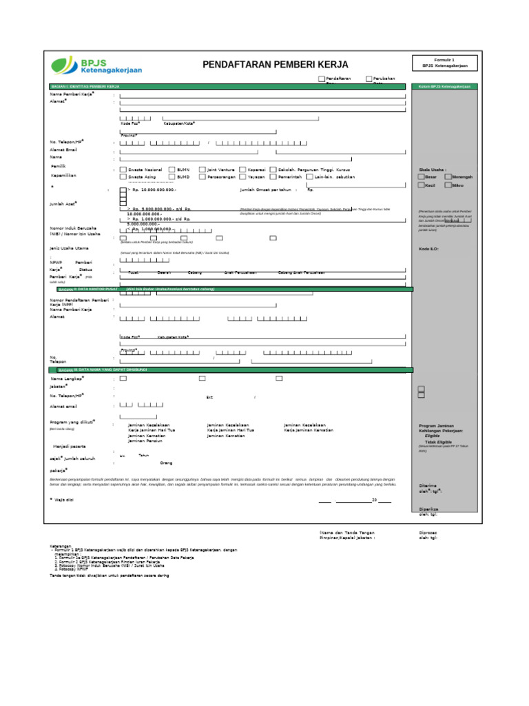 Formulir 1 BPJS Ketenagakerjaan | PDF