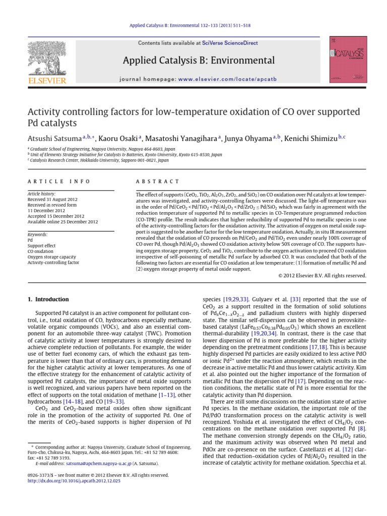 Activity Controlling Factors For Low-Temperature Oxidation of CO Over ...