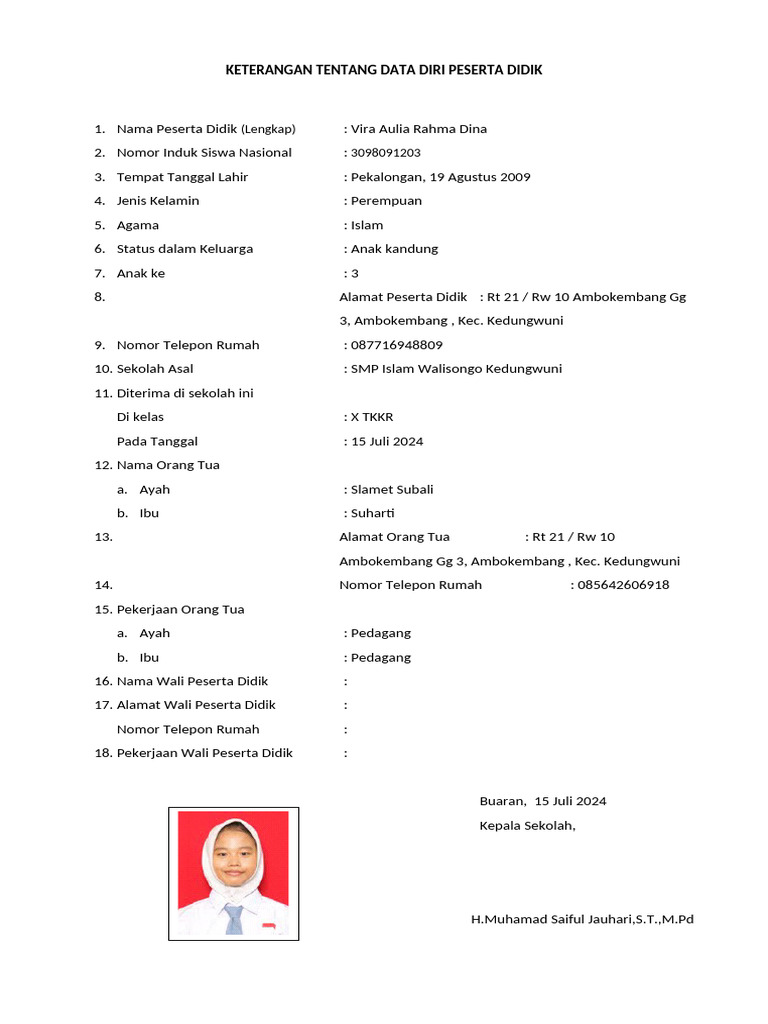 Cover Dan Data Diri Peserta Didik | PDF