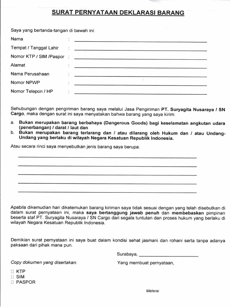 Deklarasi Barang | PDF | Ilmu Sosial