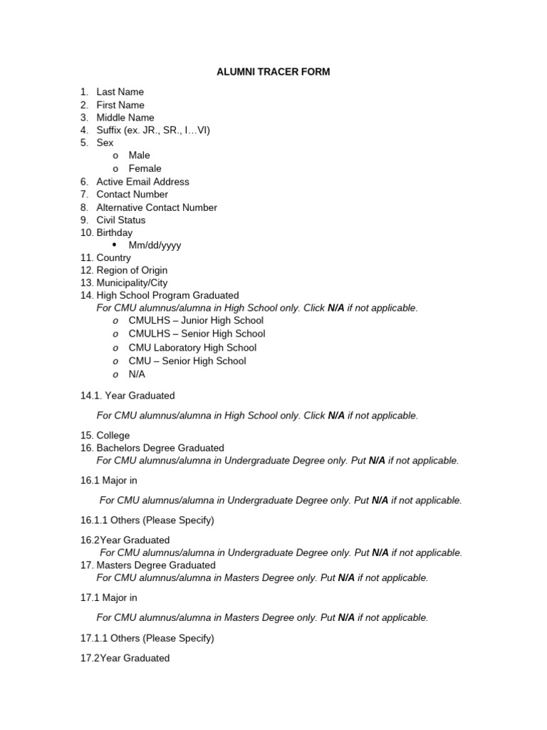 Alumni Tracer Form | PDF