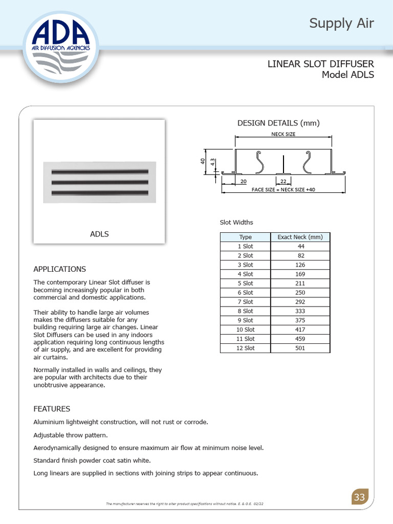 Linear Slot Diffuser Specifications | PDF | Chemical Engineering ...