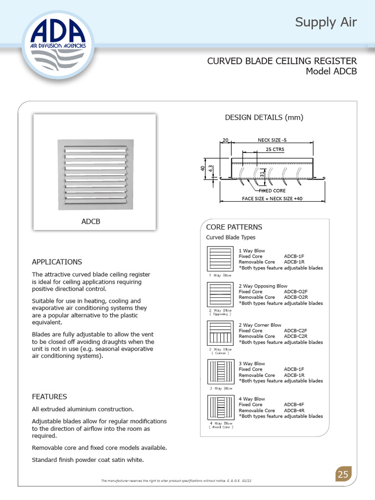 Adcb, Adcbm - Curved Blade Ceiling Registers | PDF | Air Conditioning ...
