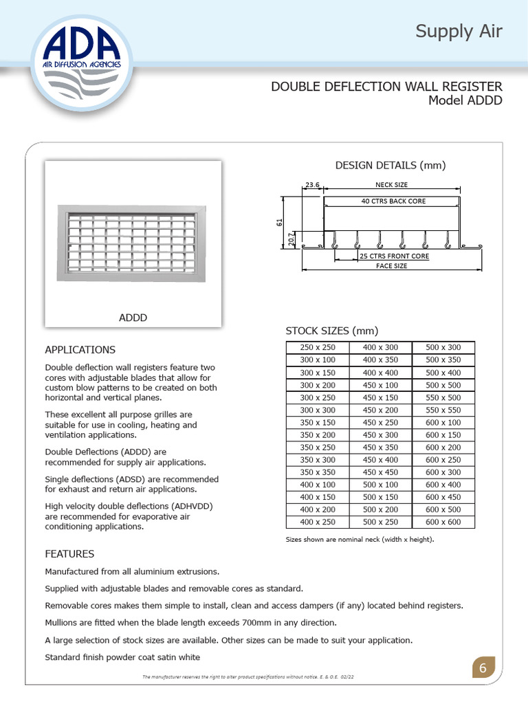 Addd - Double Deflection Wall Registers | PDF | Mechanical Engineering