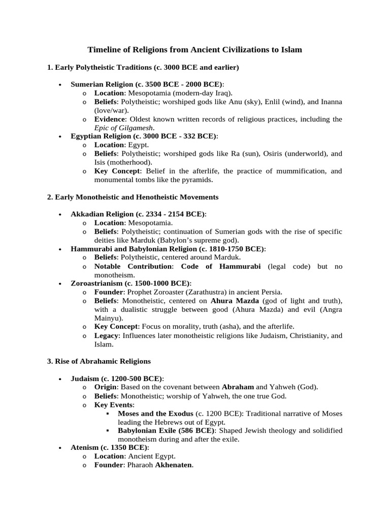 Timeline of Religions From Ancient Civilizations To Islam | PDF ...