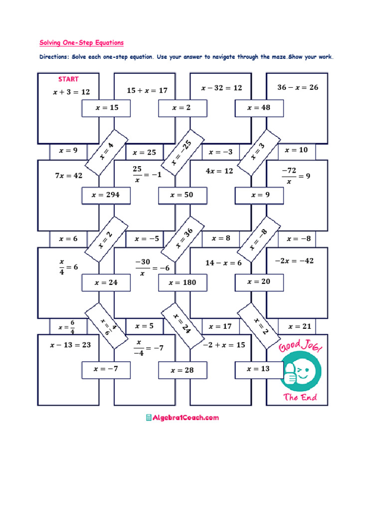 2 1 Solving One Step Equations Maze Activity | PDF