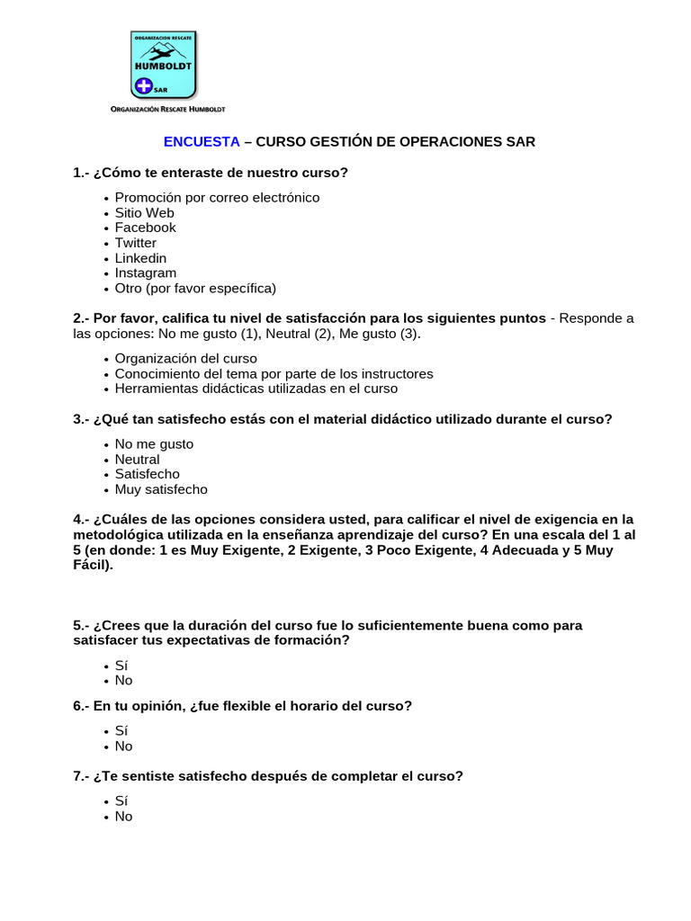 Sar - Orh Encuesta Curso Sar - Solo Orh | PDF | Aprendizaje