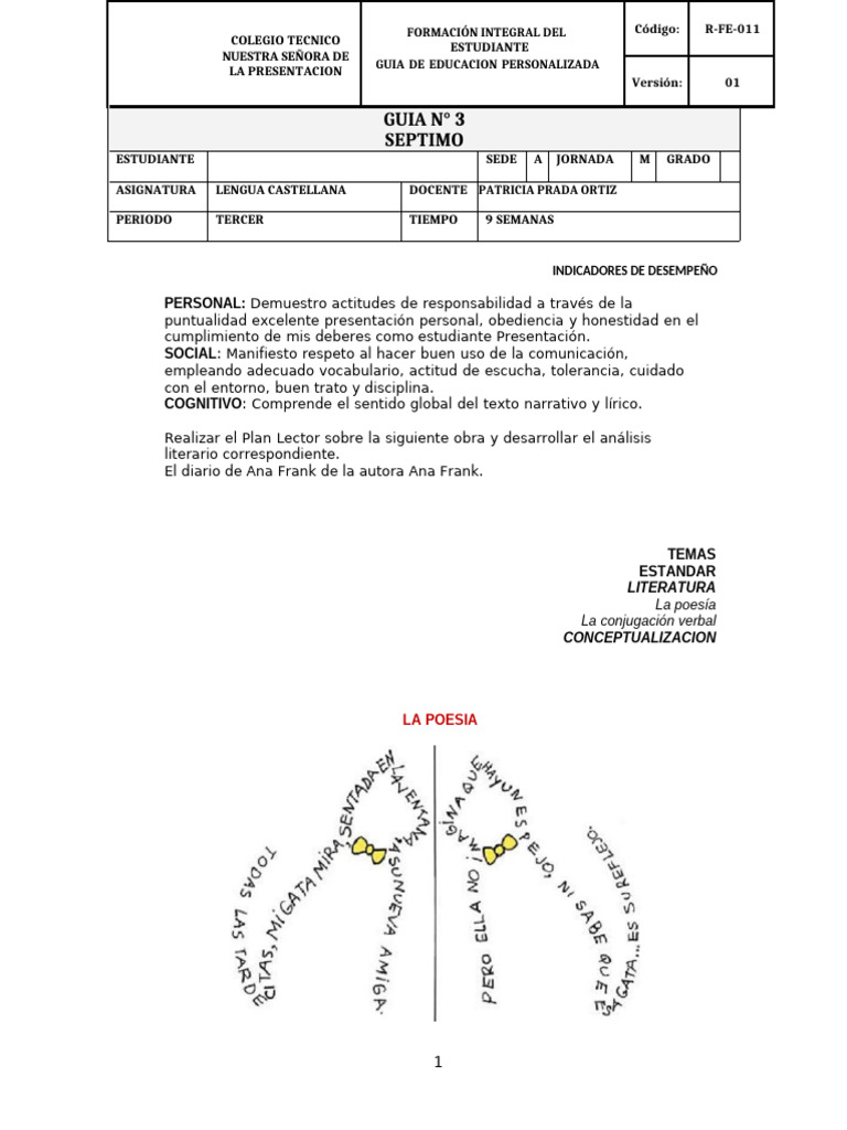 GUIA 3 septimo 2024 | PDF | Verbo | Poesía