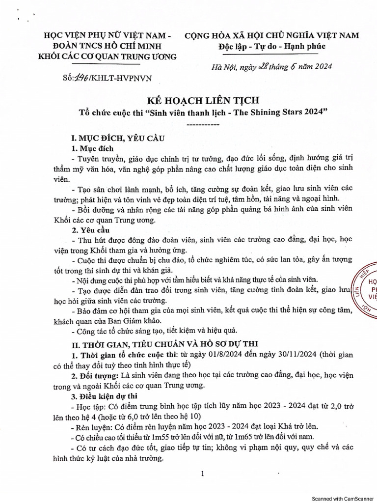 KHLT Sinh Vien Thanh Lich 2024 | PDF