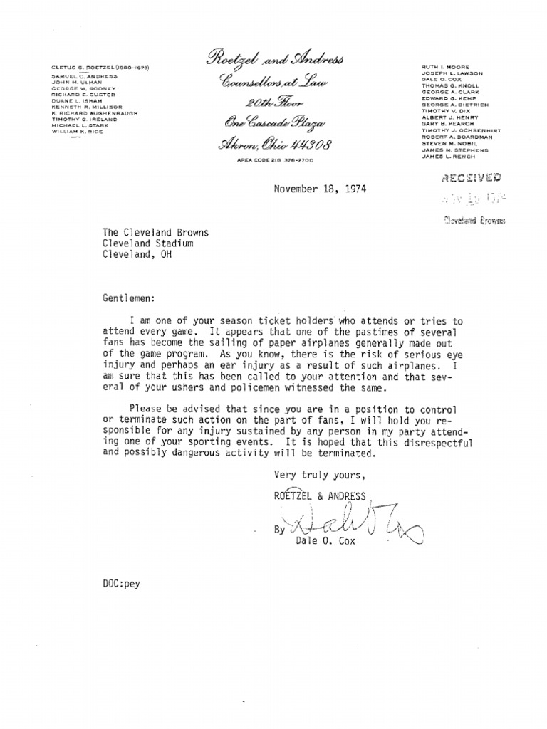 Browns Letter 1974 | PDF