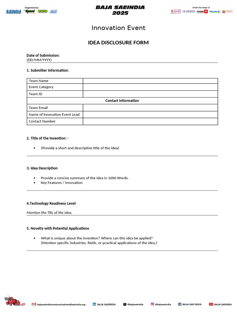 Idea Disclosure Form | PDF | Prior Art | Intellectual Property Law