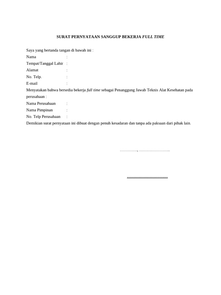 Pernyataan PJT Alkes Full Time | PDF