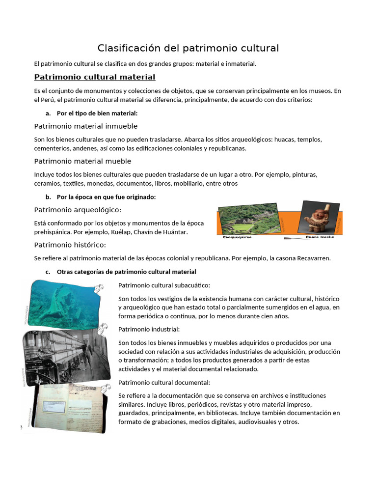 Clasificación del patrimonio cultural | PDF | Patrimonio cultural | Bienes (Ley)