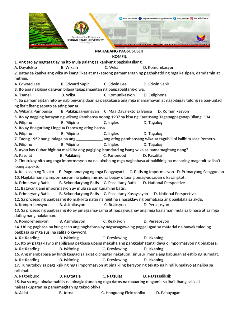 Komfil Pagsususlit Midterm No Answer | PDF