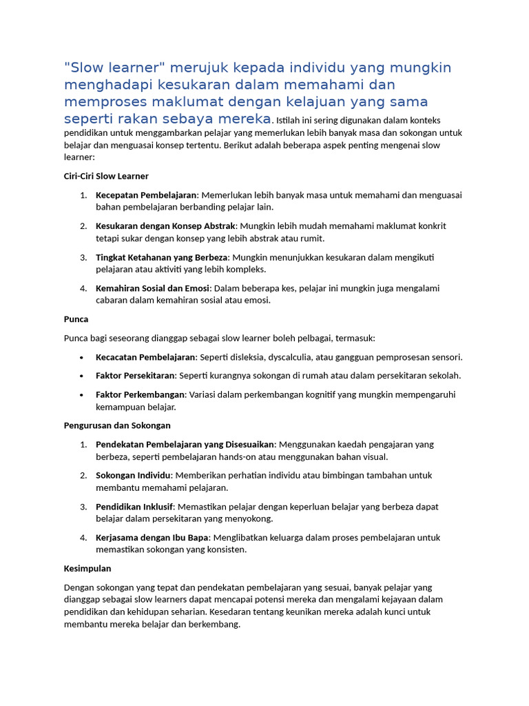 Memahami Slow Learner dalam Pendidikan | PDF