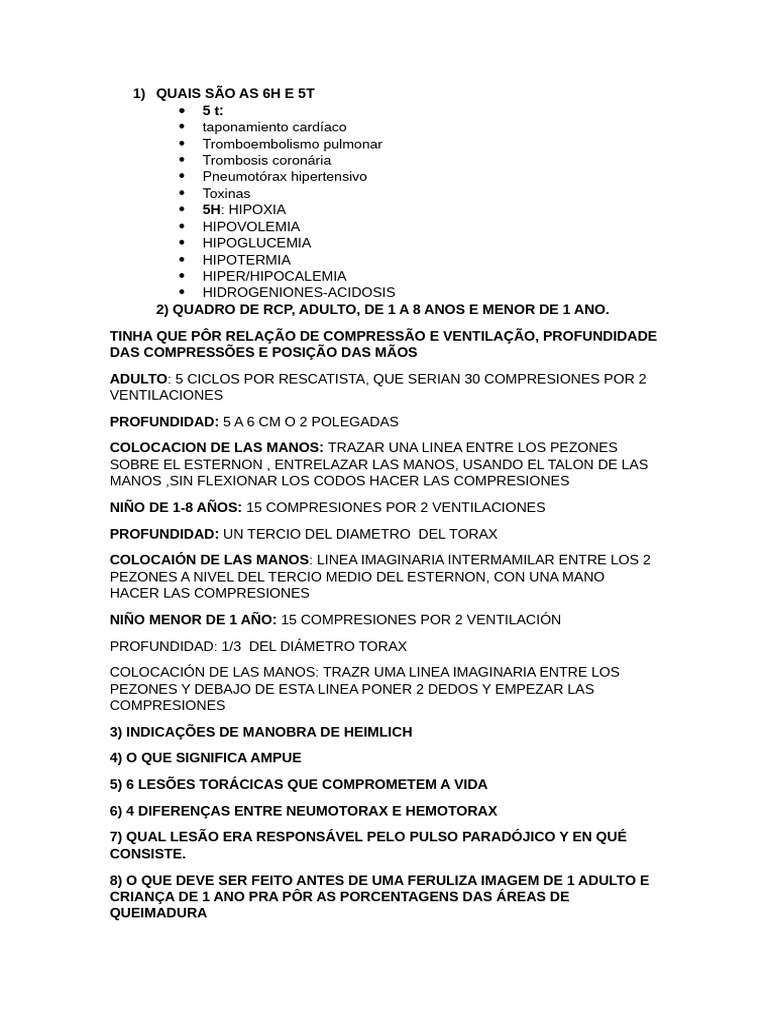 Guía de Emergencias Médicas: 6H, 5T y RCP | PDF | Reanimación ...