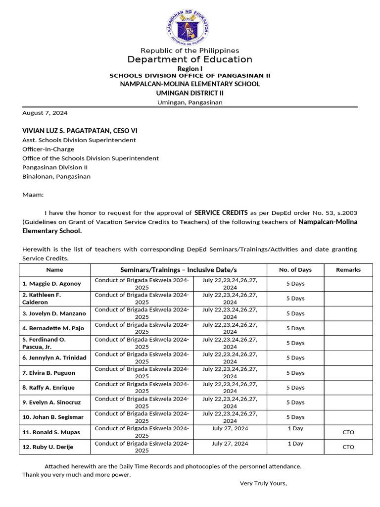 Service Credit Request - Enrolment | PDF | Philippines | Public ...