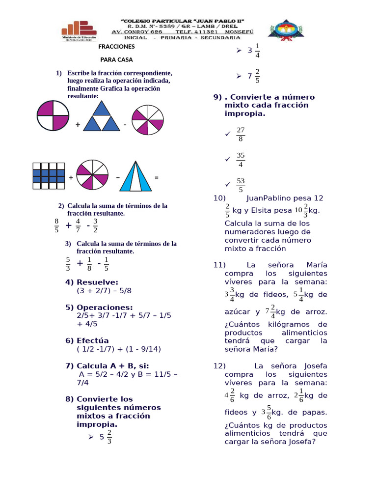 FRACCIONES- tarea | PDF